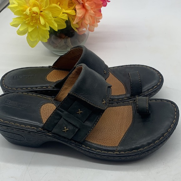 Born | Shoes | Born Black Leather Wedge Heeled Sandal Sz 7 Mcw3662 ...